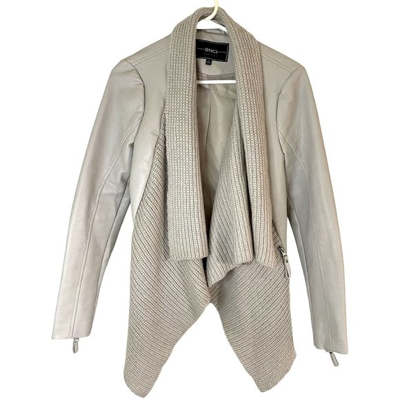BNCI by Blanca | Jackets & Coats | Bnci By Blance Noir Oatmeal Pleather And Knit Draper Jacket ...